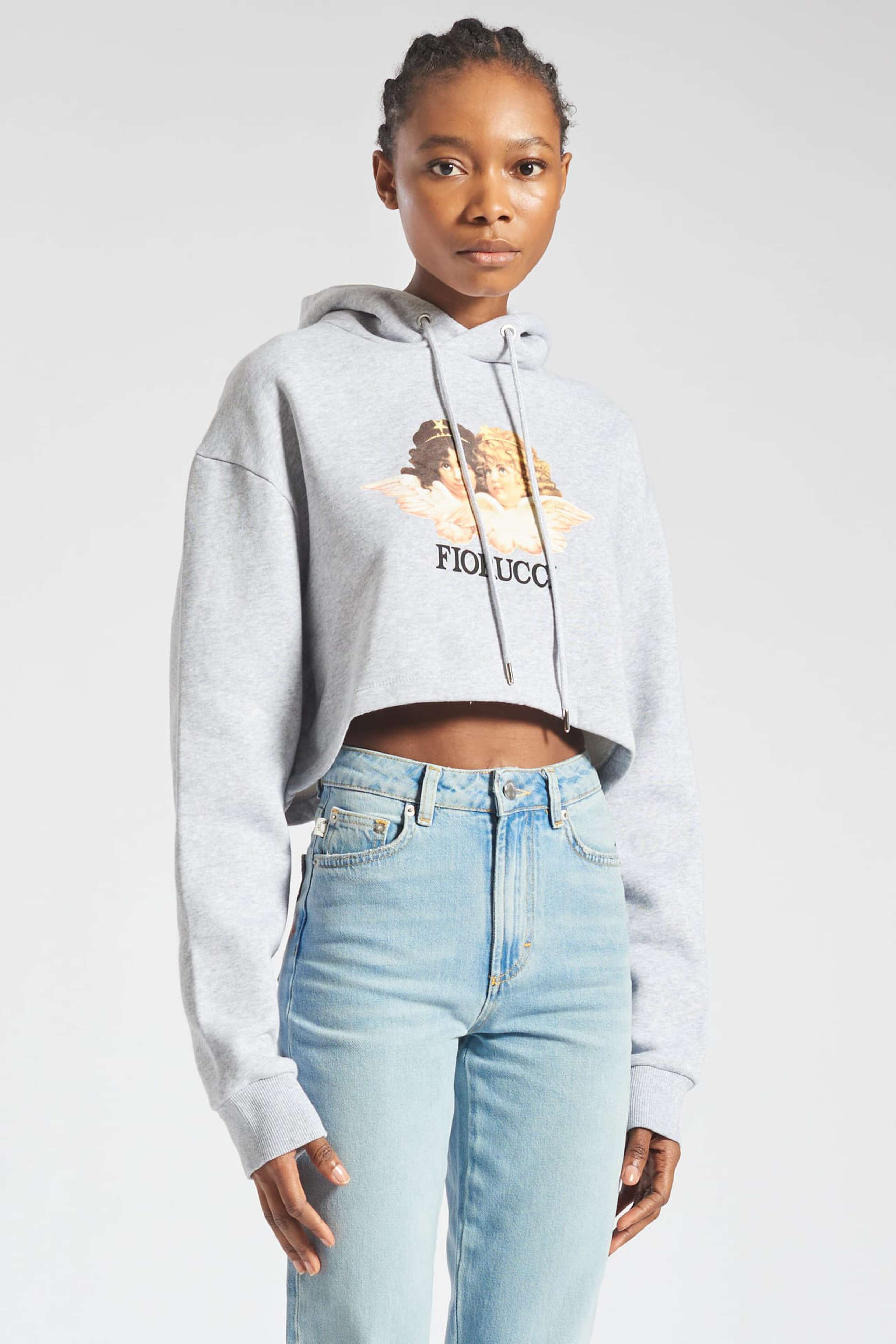 Fiorucci Official Online Store | Angels Crop Hoodie Grey | Fiorucci