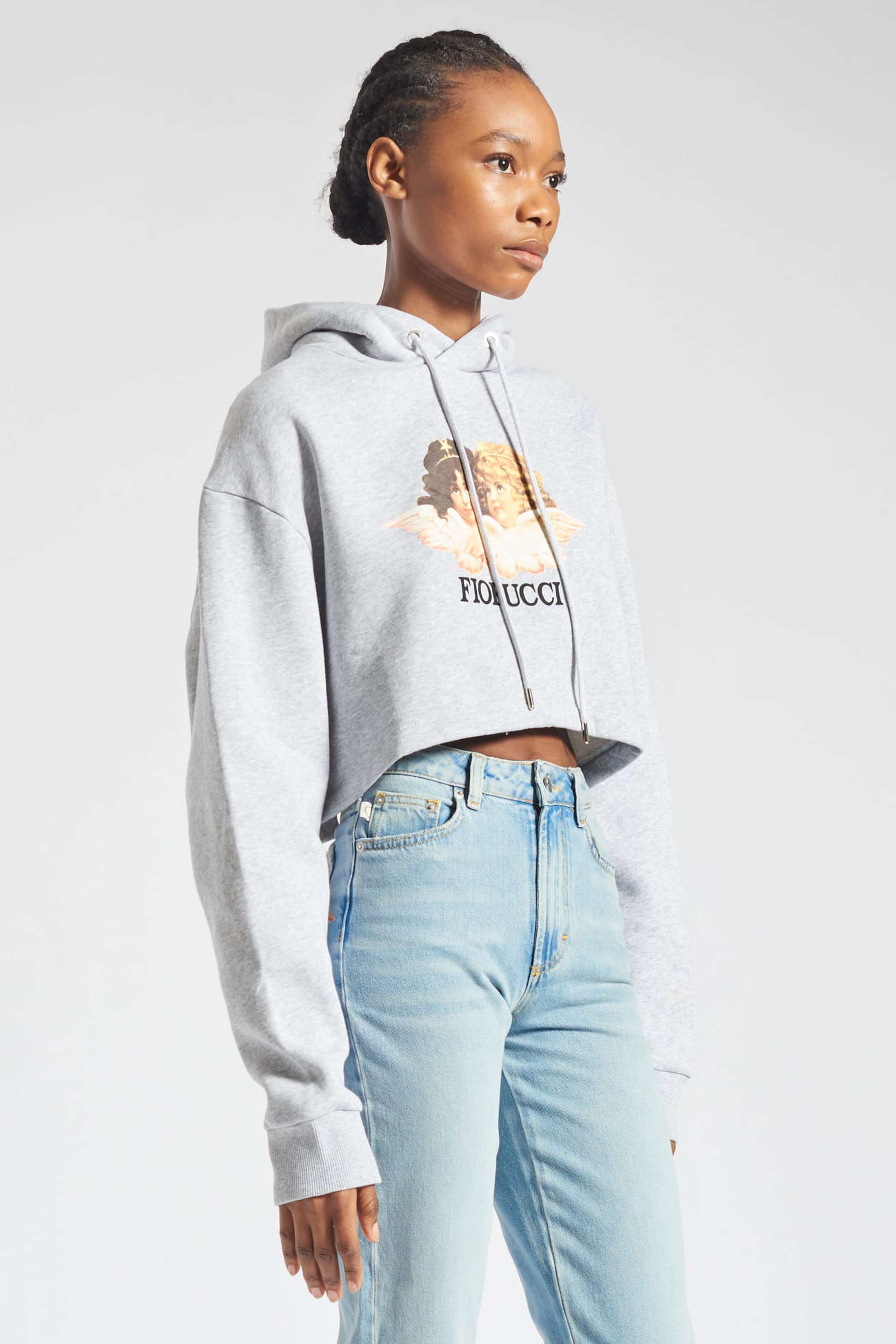 Fiorucci Official Online Store | Angels Crop Hoodie Grey | Fiorucci